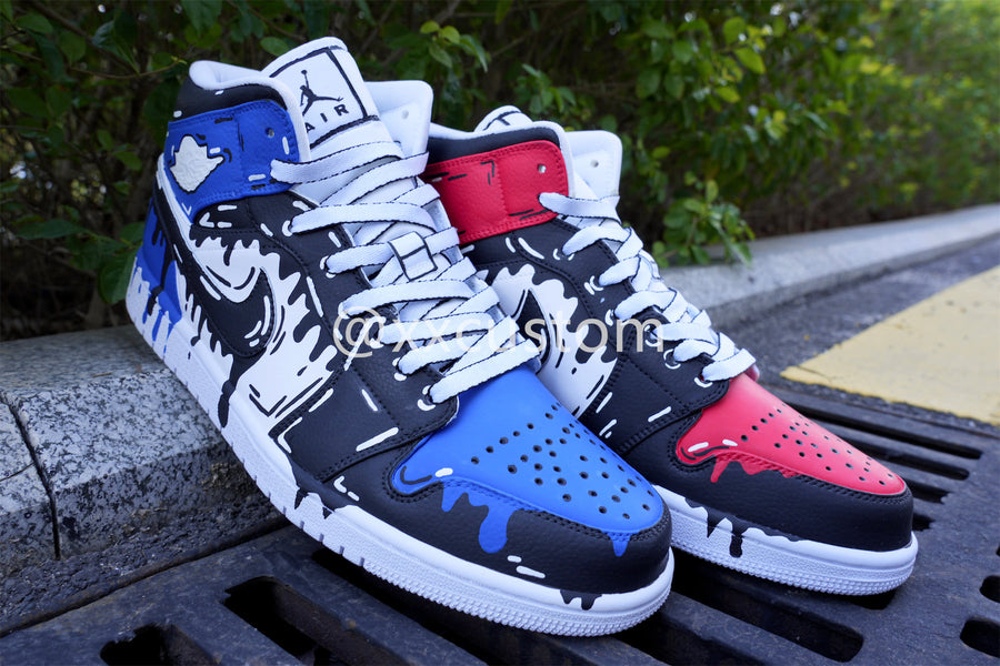 Custom Air Jordan 1 Dripping Red Blue Black – XX CUSTOM