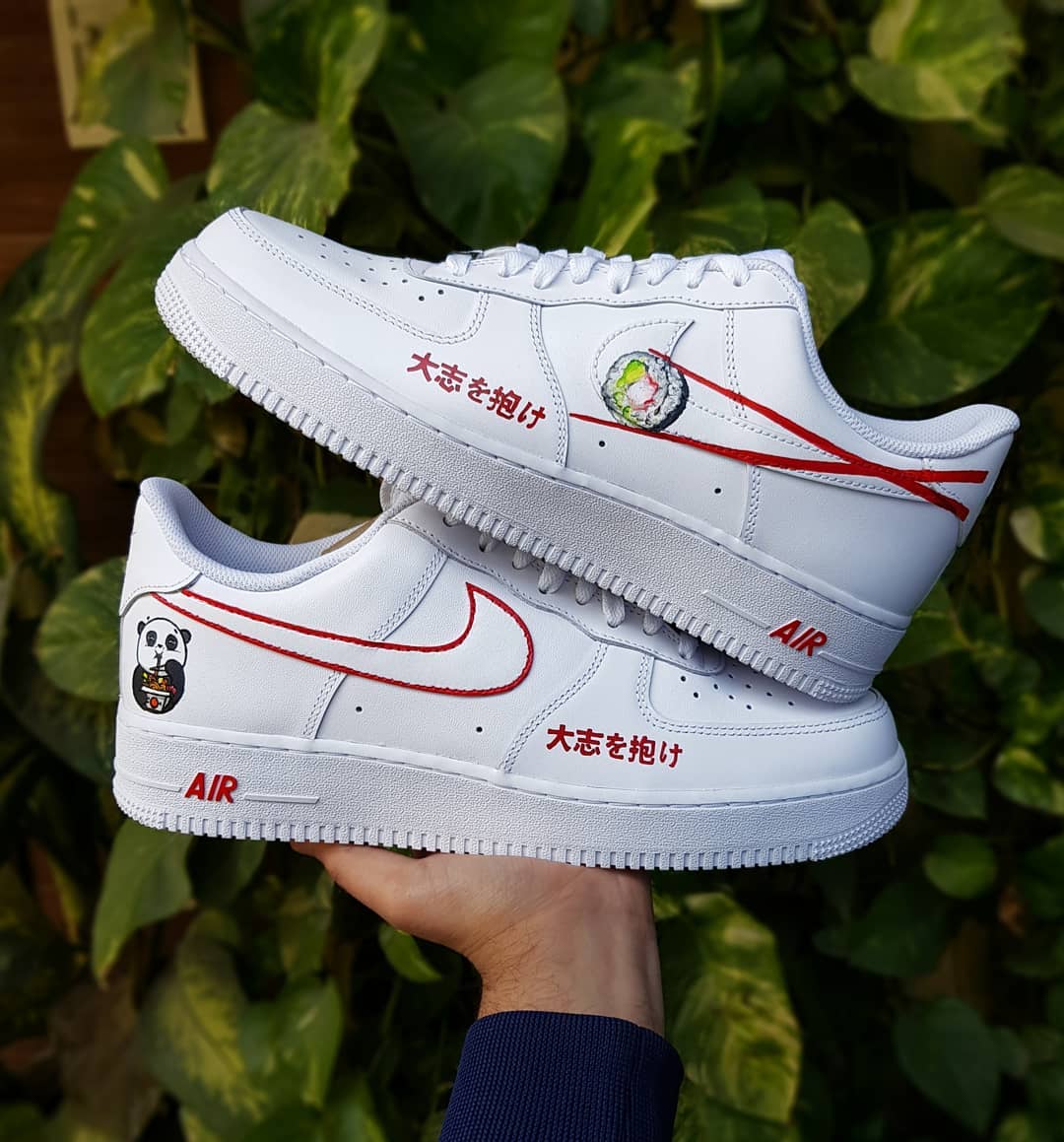 Food Sushi Chopstick Panda Red Black Custom Air Force 1 – XX CUSTOM