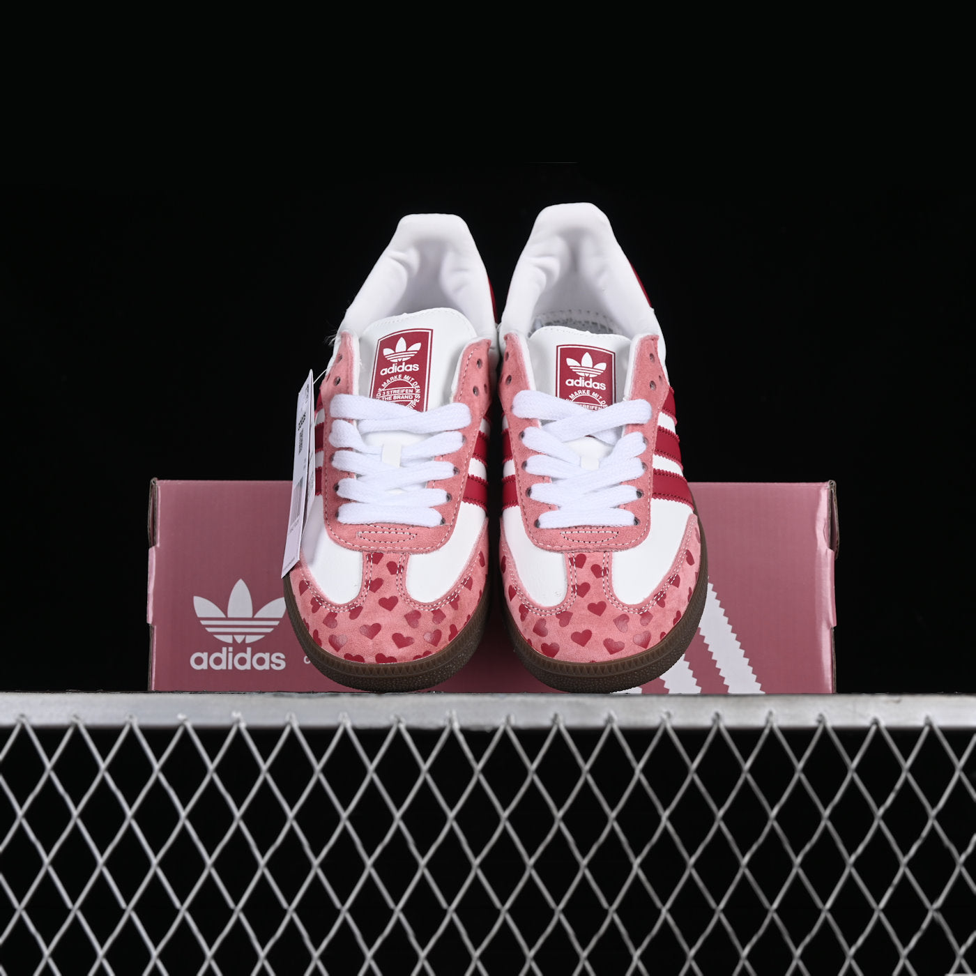 Custom Adidas Baby Pink And White With Heart Patterns – XX CUSTOM